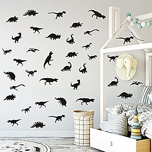 JUEKUI 38pcs Black Dinosaur Wall Decal Minimalist Animals Vinyl Dinosaur Wall Art Sticker for Baby Boy Home Decoration Vinyl WS95 (Black)