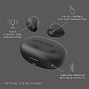 Urbanista Lisbon Wireless Earbuds, Bluetooth 5.2 Enhanced Small Headphones, Touch Controls, 27 Hr Playtime, USB C Fast Charging Case, IPX Sweatproof Headphones for Running, Sports, Midnight Black