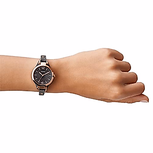 Fossil Women's Georgia Quartz Stainless Steel and Leather Three-Hand Watch, Color: Rose Gold, Grey (Model: ES3077)