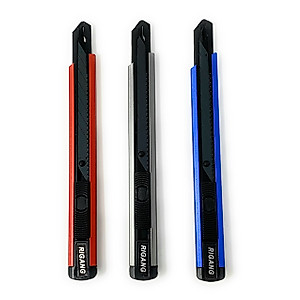 RockRose Retractable Utility Knife w/ 30-Degree Blade Set of 3 x 5.5, Portable easy to use Arts and Crafts Knife with Precision Blades for Home, Car, Warehouse, Everyday Use (Red, Blue and Grey)