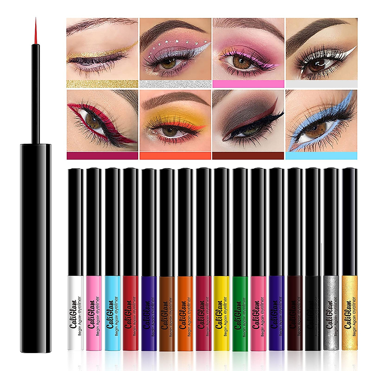 16 Color Matte Liquid Eyeliner Set,Glitter Gold Silver Eye Liners Waterproof High Pigmented Long Lasting Eyeliner Pencil Eye Makeup Kit