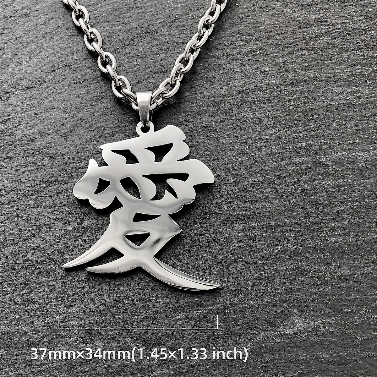 Love Kanji Necklace Japanese for Men Women 愛 Stainless Steel Chinese Character Pendant Good Luck Chain Gaara Necklaces (Love kanji 1)