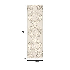 SAFAVIEH Blossom Collection 2' 3" x 6' Ivory/Beige BLM108B Handmade Premium Wool Entryway Foyer Living Room Bedroom Kitchen Runner Rug