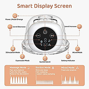 Coolever Wearable Breast Pump Hands Free, Great Suction for Electric Breast Pump, No Milk Leakage Portable Breast Pump, Low Noise&Pain Free, LCD Display, 3 Modes&9 Levels, 19+22+26mm Flanges, 2 Pack