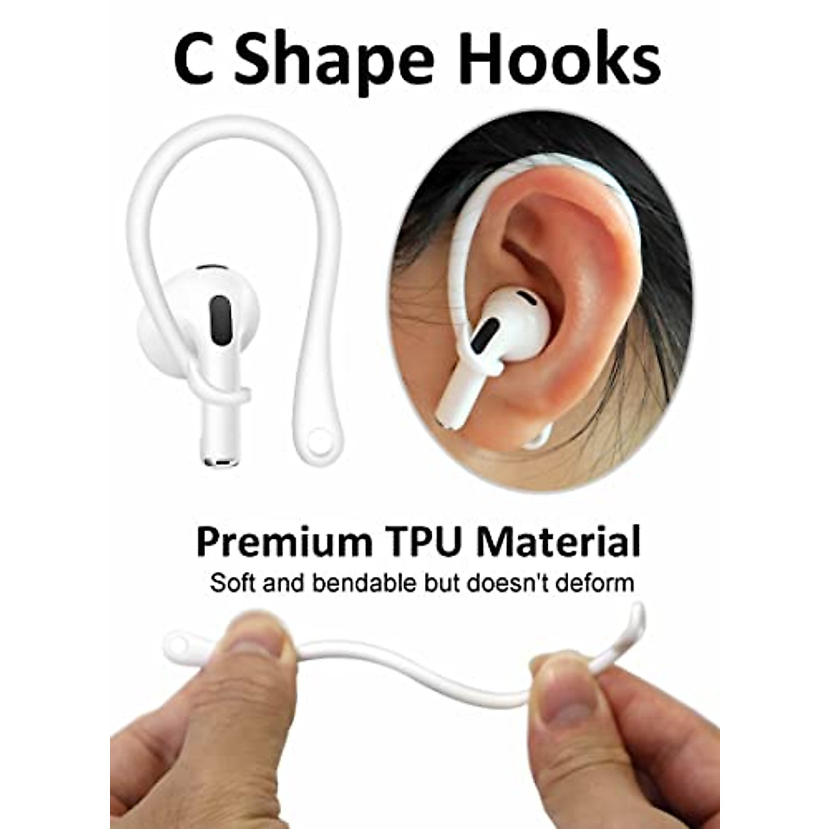 A-Focus 【 Anti-Slip Kit 】 for AirPods Pro 2 and Pro, Ergonomic 360 Degrees Rotation Adjustable Ear Hooks & Strap Non Slip Sport Wing Holder Compatible with New AirPods 3 2 & 1 [6 in 1] Black White