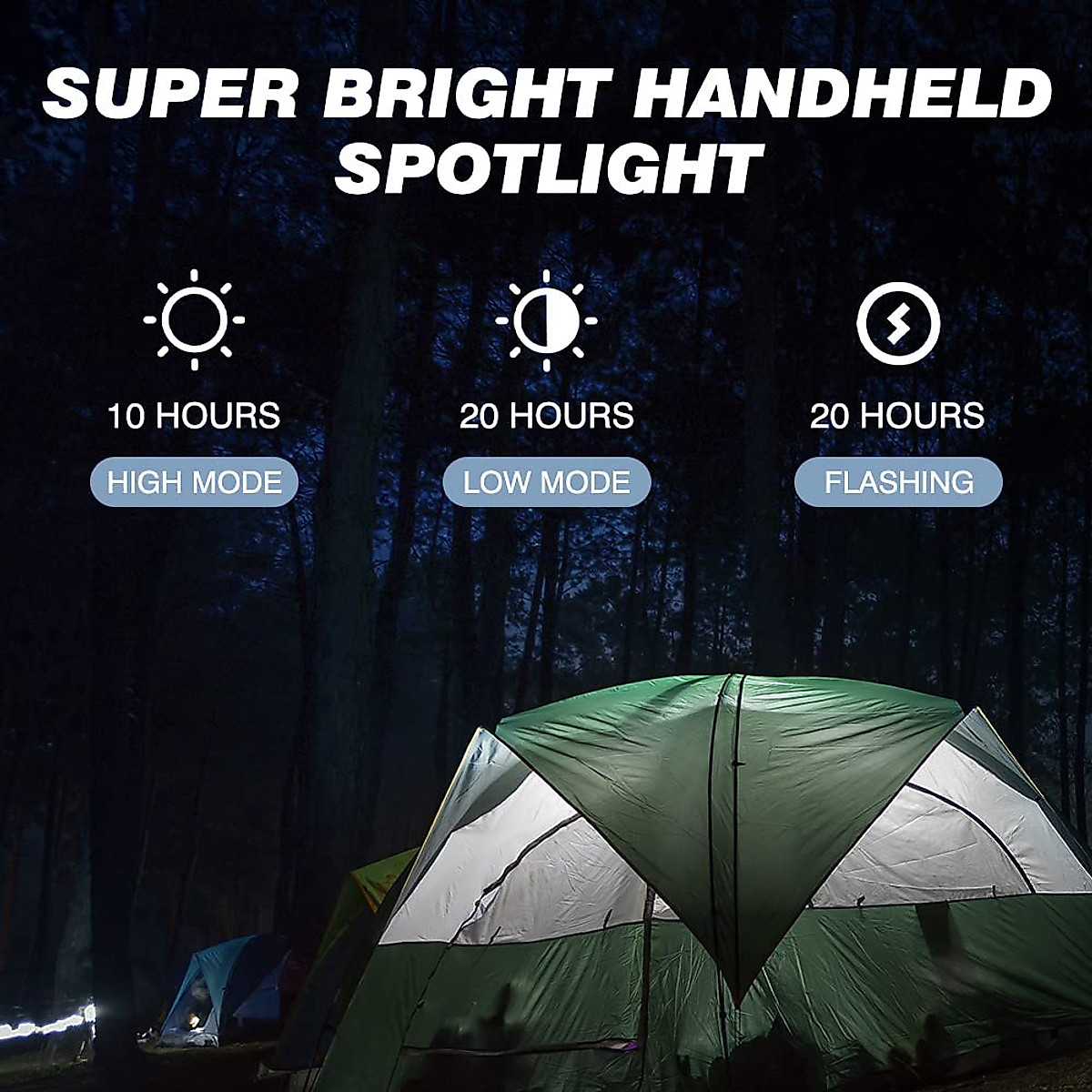 Taller Rechargeable Spotlight with 200000 Lumens, 10000mAh Bright Hand Held Work Lights Flashlight Warning Lamp, IPX7 Waterproof Lightweight LED Spotlight Searchlight for Boat Camping Hunting - Blue