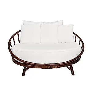 ZEW Bamboo Round Daybed Outdoor Indoor Large Accent Sofa Chair Lawn Pool Garden Seating with Cushion and Pillows Sofabed, Espresso