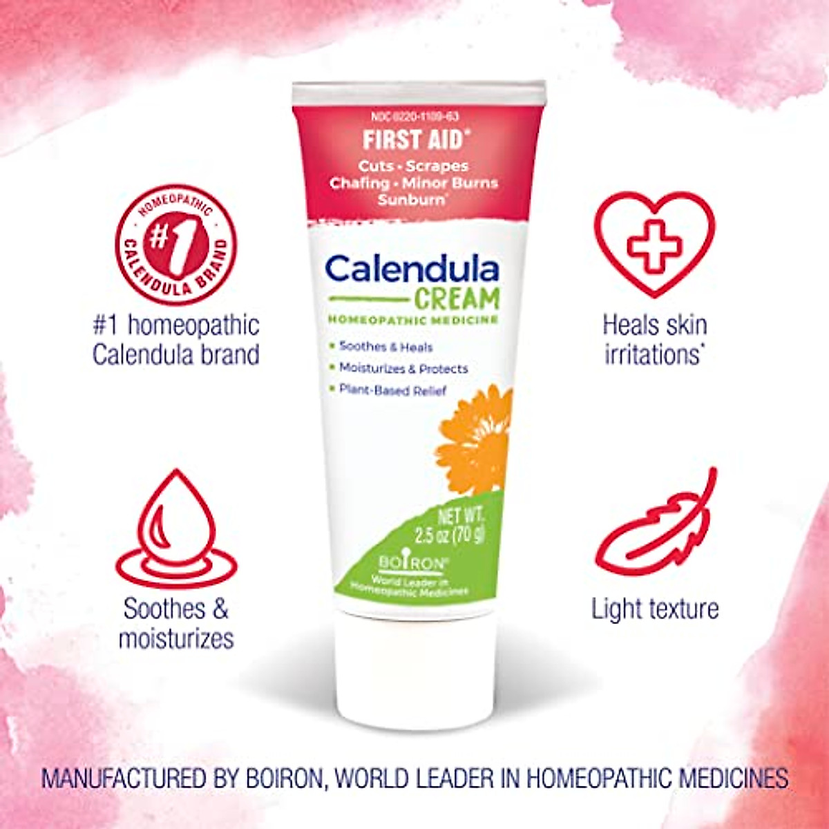 Boiron Calendula Cream for Relief from Rashes, Skin Irritations, Razor Burn, Insect Bites, or Sunburns - Non-Greasy and Fragrance-Free - 2.5 oz