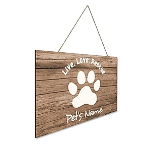SUQINFA Custom Live Love Dog Paw Dog Sign Hanging Door Sign, Personalized Pet Name Puppy Wall Sign, Customized Dog House Wooden Plaques Wall Art for Home Garden Yard Decor