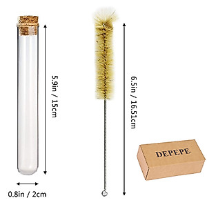 DEPEPE 20pcs 35ml Glass Test Tubes 20 x 150mm with Cork Stoppers and Brush for Bath Salt, Candy Storage, Scientific Experiments and Plant Propagation