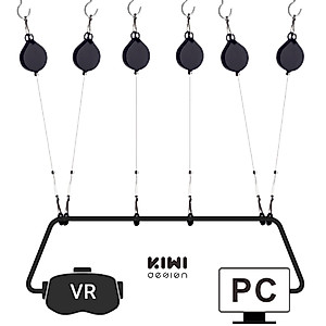 KIWI design VR Cable Management, Ceiling Pulley System fits HTC Vive/Vive Pro/Rift/Rift S Link Cable Compatible with Quest 3/2/Quest/Valve Index VR Accessories (Black, 6 Pack)
