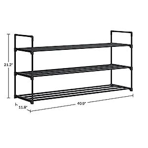 Shoe Rack - 3-Tier Shoe Organizer for Closet, Bathroom, Entryway - Shelf Holds 15 Pairs Sneakers, Heels, Boots by Home-Complete (Black)