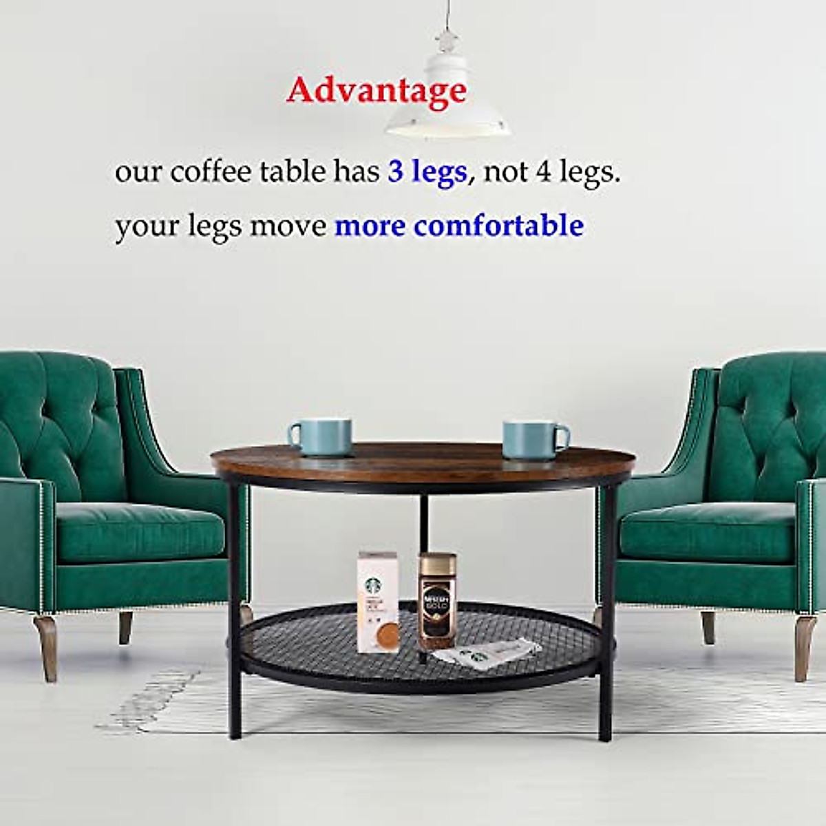 Round Coffee Table, 2-Tier Nesting Coffee Tables Living Room, Patio Sofa Table, Accent Table Furniture for Living Room (Brown)