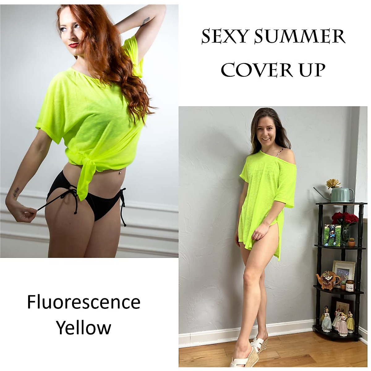 Ekouaer Bathing Suit Coverups Short Sleeve Swim Cover Up Loose Coverups for Womens Swimwear Pool Cover Up Fluorescence Yellow S