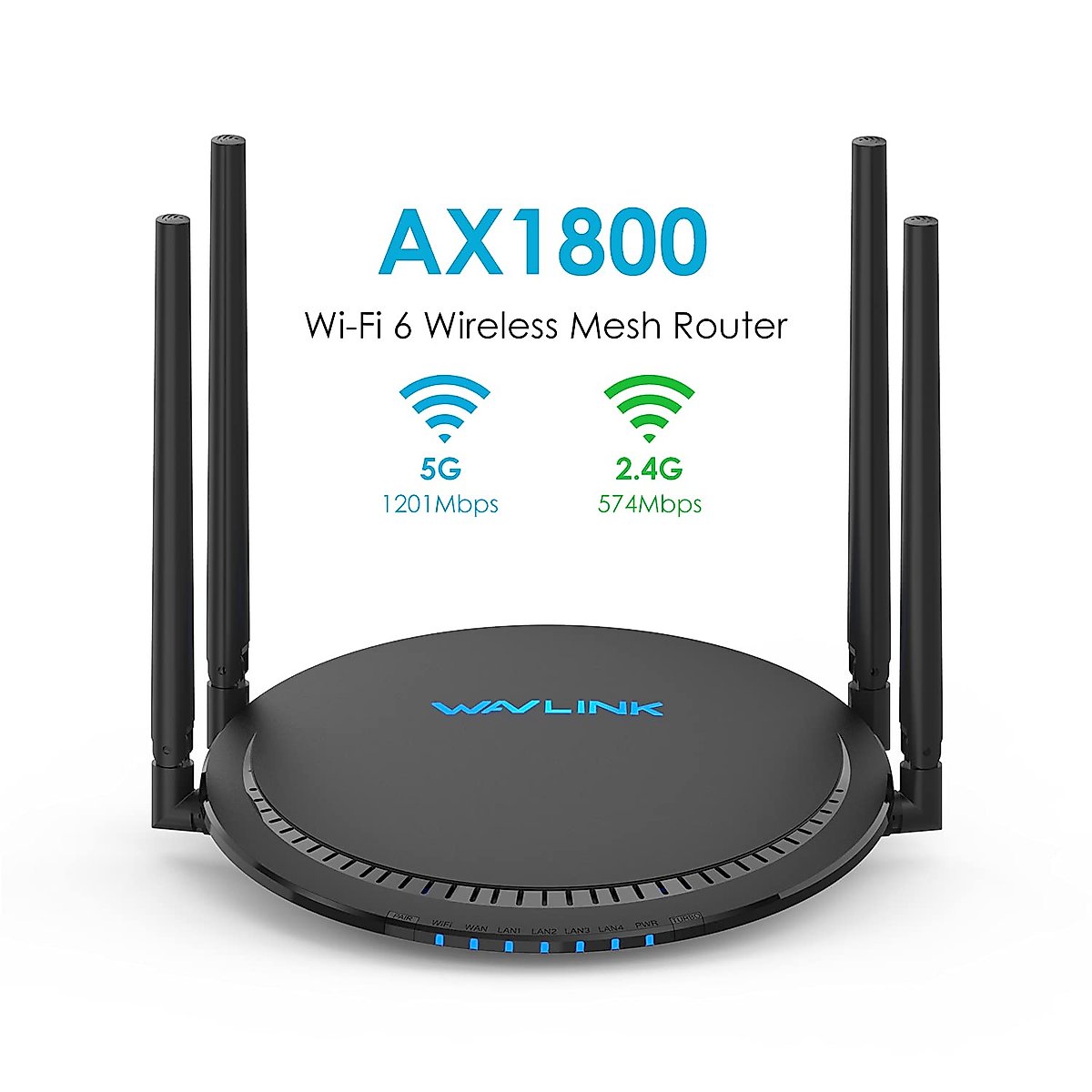 WAVLINK AX1800 WiFi 6 Smart Router, Dual Band Gigabit Wireless Internet Mesh Router for Home, Coverage up to 1,500 sq. ft., 64+ Devices, MU-MIMO OFDMA TWT, Turbo, TouchLink, Parental Control, QoS