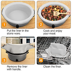 ChefAid Slow Cooker Liners, 100% Silicone Reusable Crock Pot Insert Accessories for 6-8 Oval or Round Quart Slow Cookers, Food Safe & Dishwasher Safe (Black-Grey)