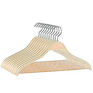 JS HANGER Wooden Coat Hangers, 10 Pack Light Weight Wood Coat/Suit Hangers with Non-Slip Pant Bar, Natural Finish