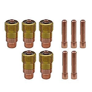 GZTIGWELD TIG Welding Torch STUBBY Gas Lens Collet Body 17GL332 3/32" & Collet 10N24S Copper Consumables KIT for WP 17 18 26 Torch 10PCS