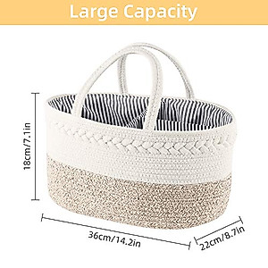 WHATWEARS Baby Diaper Caddy Organizer, Portable Diaper Caddy Basket for Baby Boys and Girls, Cotton Rope Diaper Basket Organizer - Baby Basket with Compartments (Yellow)