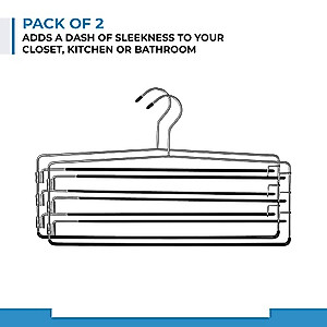 USTECH 4 Tier Swing Arm Pants Hanger | Space Saving Clothing Hangers with Foam Padding and Removable Arms | Alloy Steel Construction for Durability | Hook with Capped Ends for Added Safety | Pack of 2