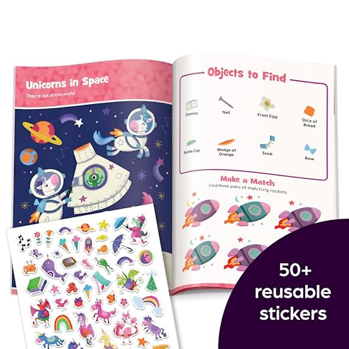 Unicorn Hidden Pictures Puffy Sticker Playscenes: Unicorn Sticker Activity Book, 50+ Reusable Stickers, Decorate Pictures and Solve Puzzles, Sticker Book for Kids (Highlights Puffy Sticker Playscenes)