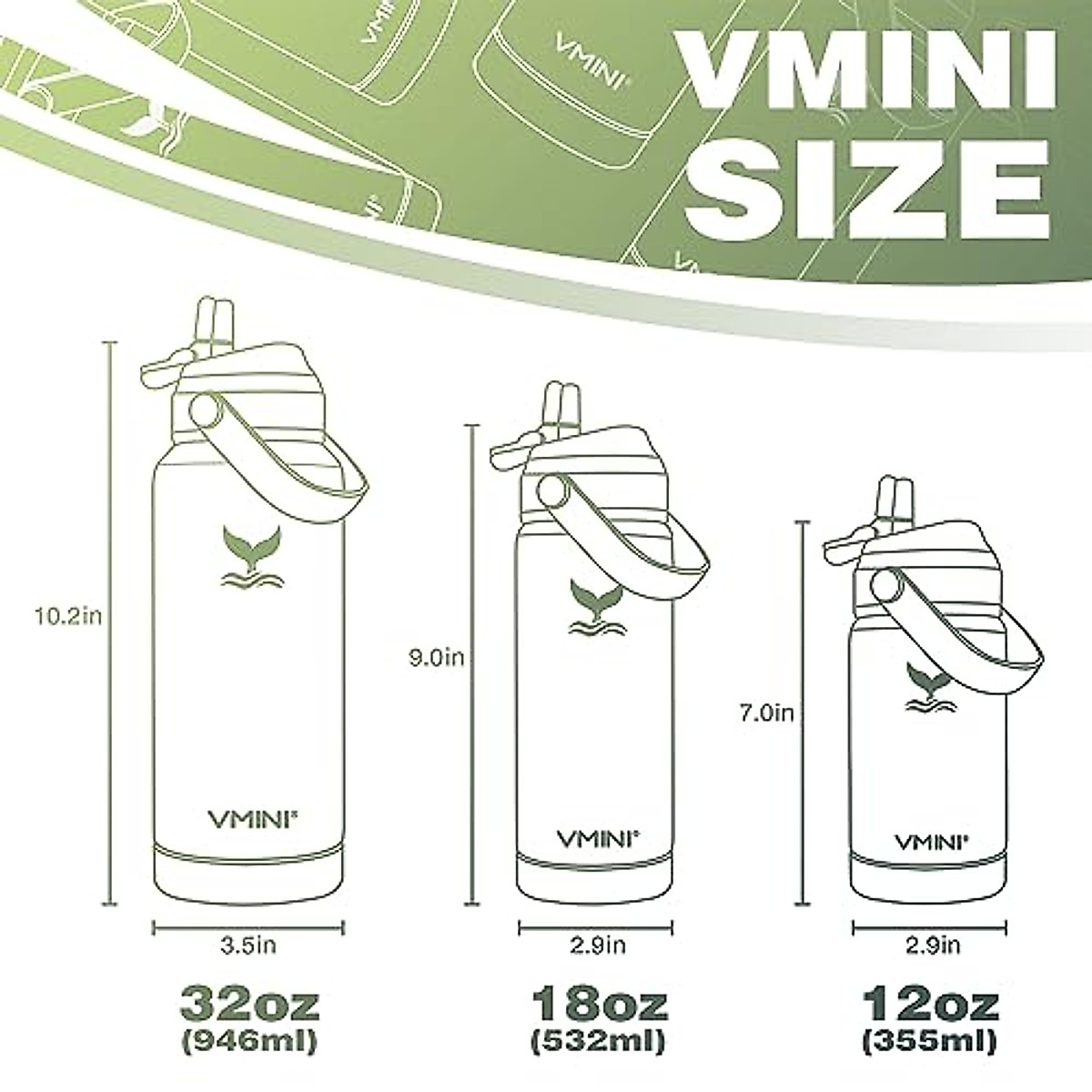 Vmini Water Bottle with Straw, Insulated Water Bottle with Straw and Boot, Stainless Steel Water Bottle for Sports and Travel - Insulated Thermos for Men, Women & Kids (32 oz Olive Green/Black)