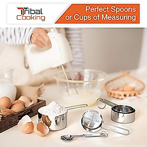 Tribal Cooking Metal Measuring Cups and Spoons Set - 8 Pieces - Professional Stainless Steel - Measuring Spoons Set - Measure Dry or Liquid Ingredients - Measuring Cups Sets for Baking and Cooking