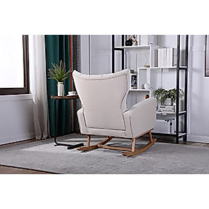 Ergonomic Nursery Rocking Chair-High Back Rocking Chair Comfortable Rocker with Fabric Padded Seat,Perfect for Living Room, Bedroom, Baby Room, and Balcony,Beige