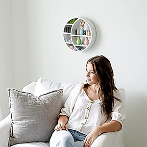 Crescent Moon Shelf Wall Decor - Rustic Wooden Moon Shelf for Crystals, Stones & Essential Oils - Wall-Mounted & Easy to Hang - Boho Shelf for Nursery or Bedrooms - 14 x 14 x 3.5 in. (White)