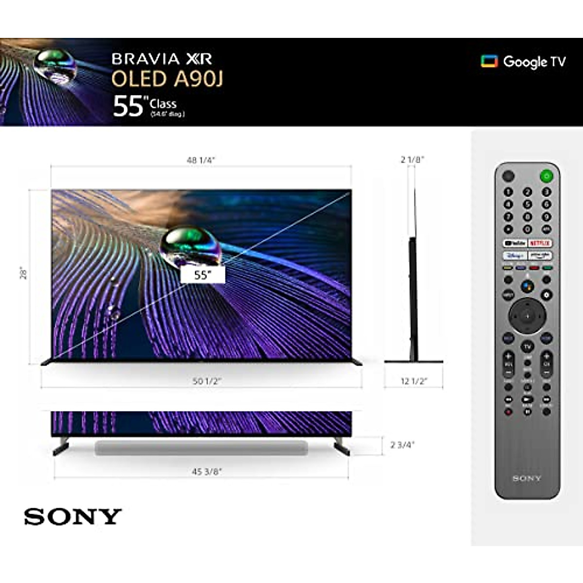 Sony A90J 55 Inch TV: BRAVIA XR OLED 4K Ultra HD Smart Google TV with Dolby Vision HDR and Alexa Compatibility XR55A90J- 2021 Model (Renewed)