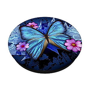Pretty Blue Butterfly with Pink Flowers PopSockets PopGrip: Swappable Grip for Phones & Tablets