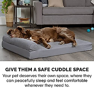 Furhaven Medium Memory Foam Dog Bed Pinsonic Quilted Paw L Shaped Chaise w/ Removable Washable Cover - Titanium, Medium