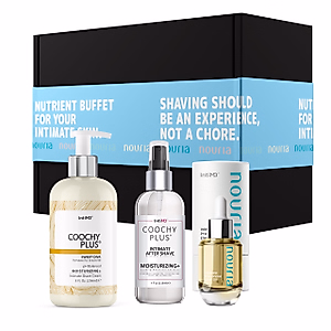 IntiMD Coochy Plus HydroLock Moisturizing + 3-Steps Kit Intimate Shave Gift Set Nouria Pre-Shave Elixir Oil + Coochy Plus Shave Cream + Coochy Plus After Shave Protection Mist (Set of 3, Sweet Diva)