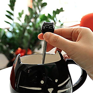Asmwo Little Cute Ceramic Stainless Steel Cat Spoon Set Black and White Color for Cat Mug Demitasse for Stirring Tea Coffee Espresso Sugar Dessert Funny Spoons,5.7-Inch Pack of 2 Valentine's Day Gifts