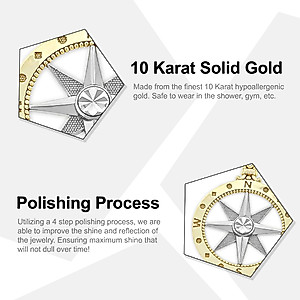Charm America - Gold Two-Tone Compass Charm - 10 Karat Solid Gold - Nautical Jewelry Pendant (Small)