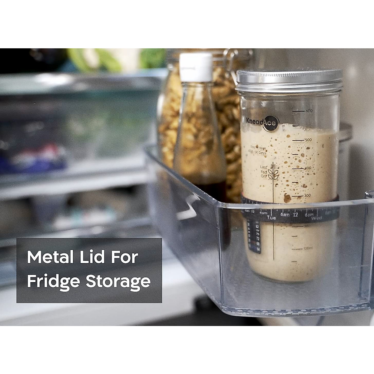 KneadAce Sourdough Starter Jar With Date Marked Feeding Band, Thermometer, Sourdough Jar Scraper, Sourdough Container Sewn Cloth Cover & Metal Lid, Sourdough Starter Kit For Sourdough Bread Baking