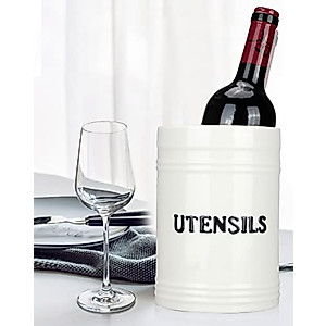 Best White Large Ceramic Utensil Crock Kitchen Spoon Stand Utensil Jar Flatware Caddy Cooking Spoon Utensil Holder Organizer Silverware Holder Stove Top Utensil Holder