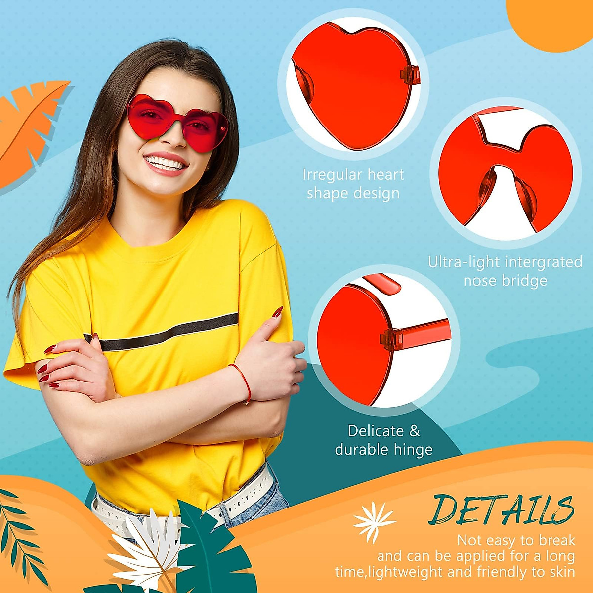 RTBOFY 2 Pack Red Heart Sunglasses for Women Rimless Heart Shaped Glasses Bulk Party Favor Valentines Day