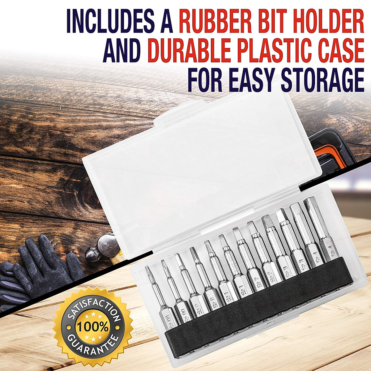 BAKER AND BOLT Robertson Square Drill Bit Set (PREMIUM Complete 12pc Set)/w Storage Case and Bit Holder -Hex Shank Magnetic Bit Set -THE GIFD COLLECTION -Fortified S2 Steel -Long 2in Heads for Drills