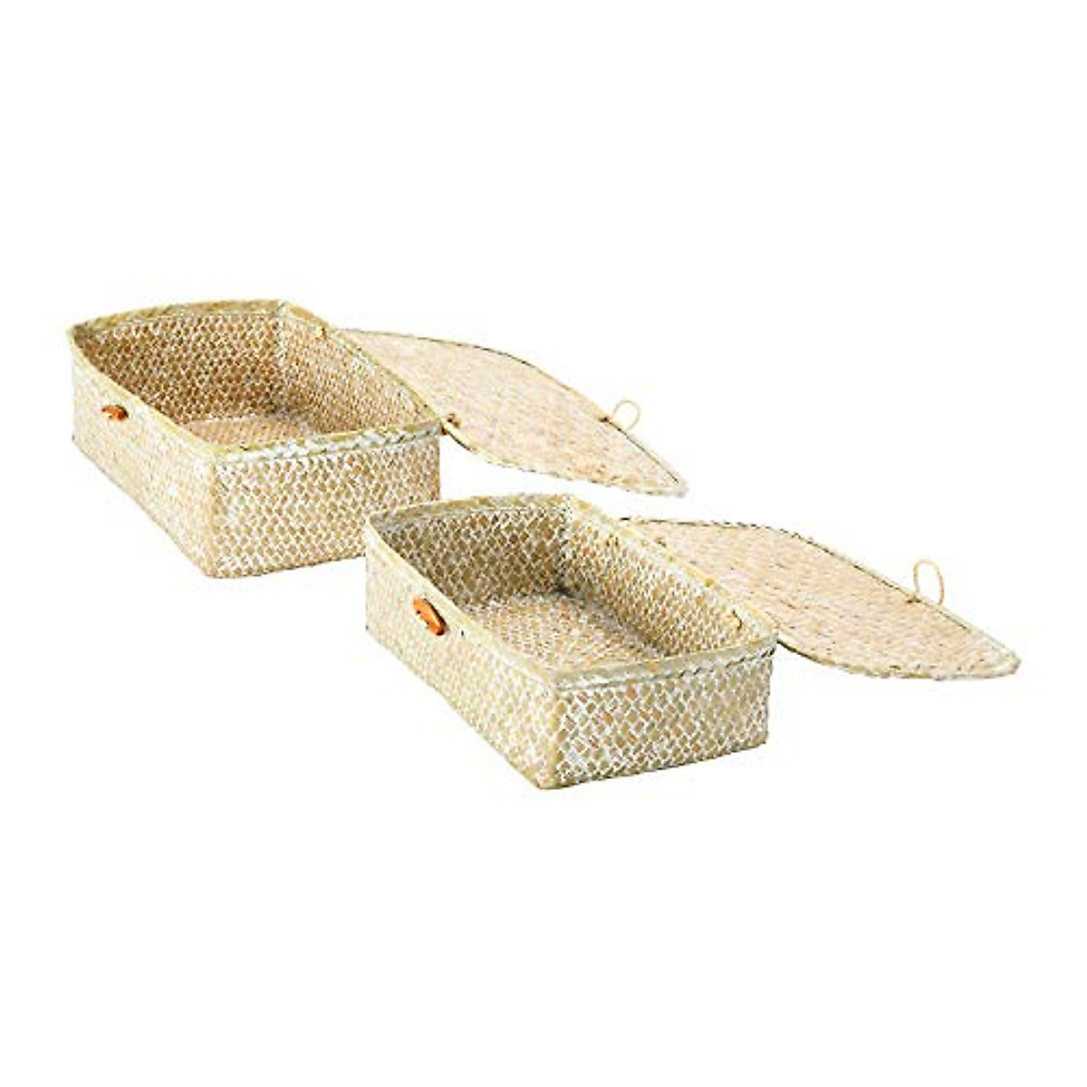 Creative Co-Op Hand-Woven Seagrass Lids & Toggle Closure, Whitewashed, Set of 2 Storage Box, 2 Count