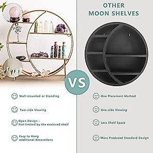 Apresolar Moon Shelf for Crystals - Circle Shelf Wall Decor for Wall and Countertop - Crystal Shelf Display for Stones, Essential Oil, Pendulum - Boho Hanging Moon Shelves, Wiccan Decor (Matte Gold)