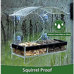 Window Bird Feeders for Outside with Strong Suction Cups Home Bird Feeder, Transparent Bird House Cat Kids and Elderly Viewing Bird Feeder for Window Perch (Polyurethane)
