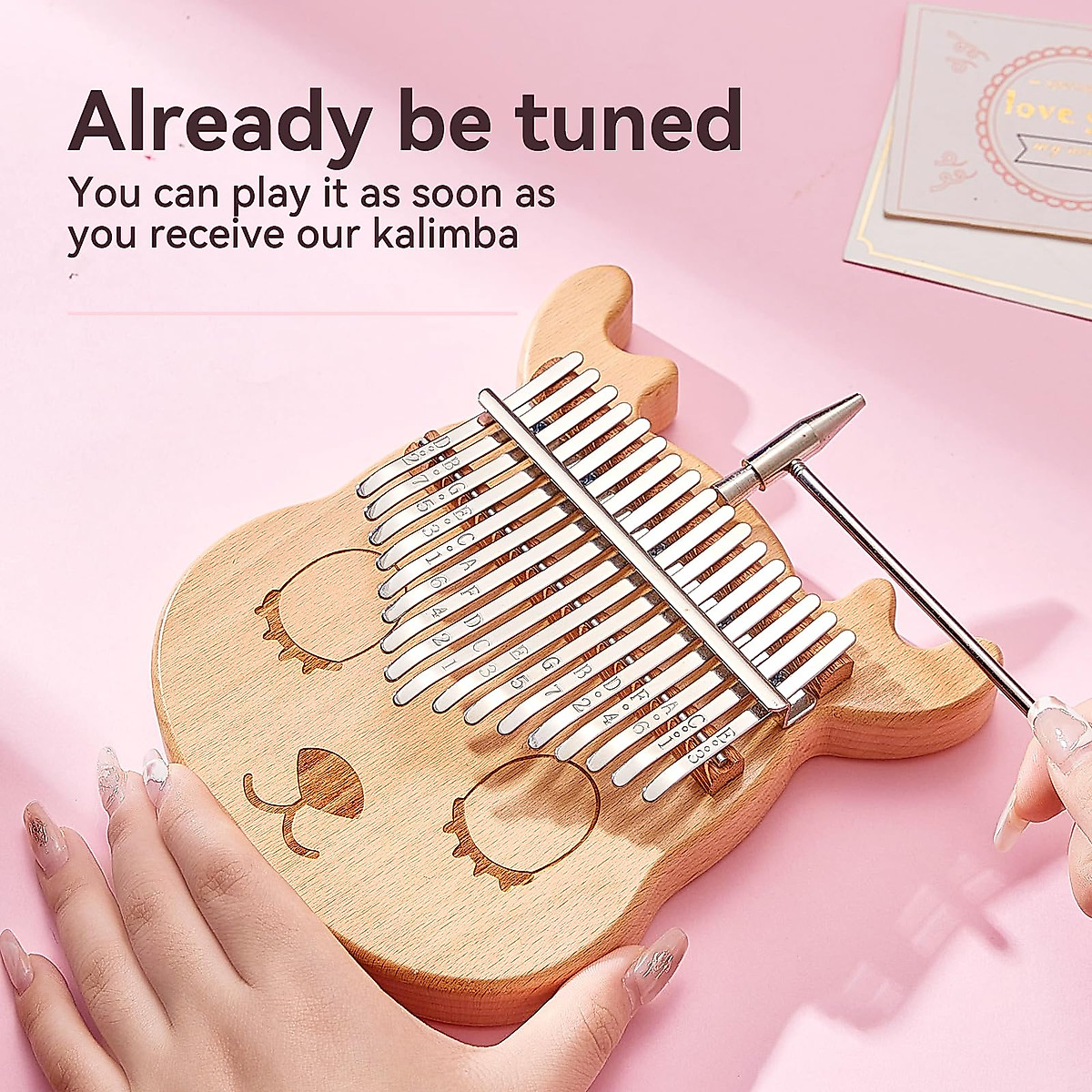 Byla Kalimba 17 Keys Solid Wood Mahogany Portable Thumb piano Finger piano Cartoons Cute Mbira Calimba Marimba Musical Instruments Adults,Child and Beginners