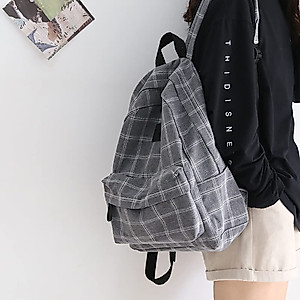 AONUOWE Light Academia Aesthetic Backpack Plaid Preppy Backpack Teen Girls Back to School Supplies Checkered Bookbags (Stone)