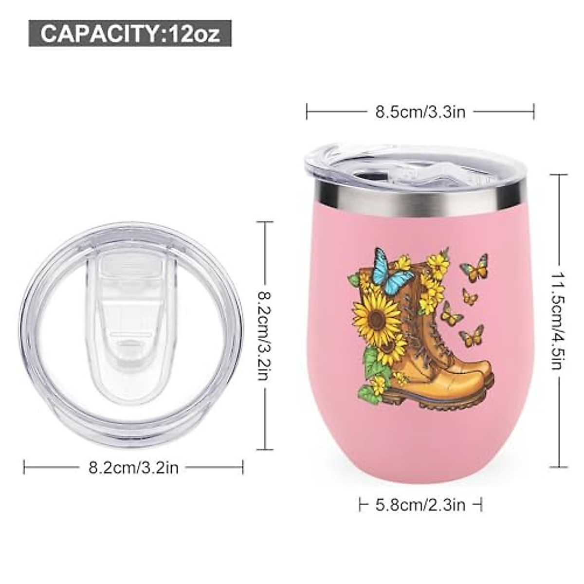 Boots Butterfly Sunflower Flowers Insulated Tumbler with Lid Stainless Steel Coffee Mug Cute Wine Tea Water Cup Pink-style