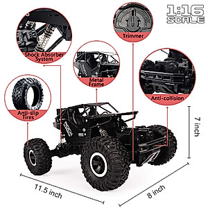 RC Car Remote Control Truck 4x4 Off Road Monster Truck for Kids, 2.4Ghz 1:16 Rock Crawler with Two Rechargeable Batteries Waterproof for All Terrain Electric Toy Car for Boys and Girls