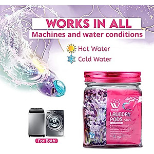 5-in-1 Laundry Pods, Total 128 Count, High Efficiency (HE), Ultra Concentrate with Powerful Stain Lifter Technology, Fabric Softener With Lavender Extracts, Detergent Pods, 32 Count/Each – Pack of 4