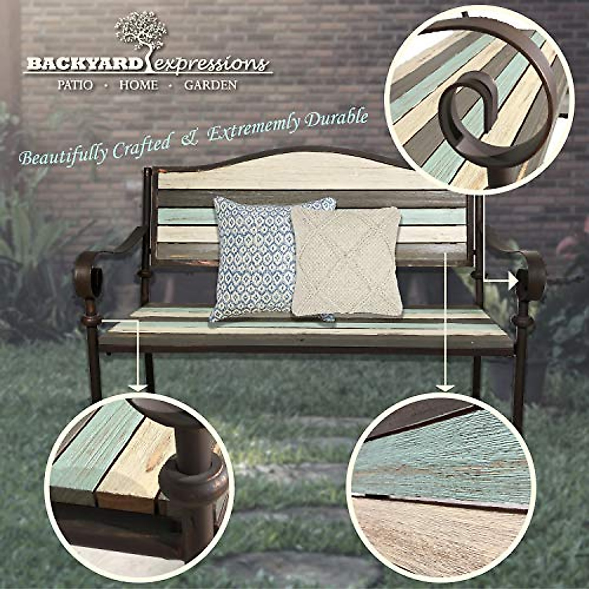 BACKYARD EXPRESSIONS PATIO · HOME · GARDEN 905148 Park Bench, Cream, Brown, Teal