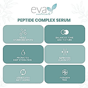 Collagen Peptide Serum - Anti Aging Collagen Serum for Face, Skin Brightening, Reduces Fine Lines & Wrinkles, Heals, and Repairs Skin, Microneedling Serum with Aloe Vera & Hyaluronic Acid - Peptide Complex Face Serum by Eva Naturals (2 oz)