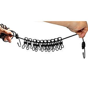 Home-X Portable Travel Bungee Clothesline 10pcs Clothespin, Travel Elastic Clothesline Camping Clothes Lines Adjustable Clothes Rope Portable Clothesline with Clips for Outdoor Wind-Proof Clothesline